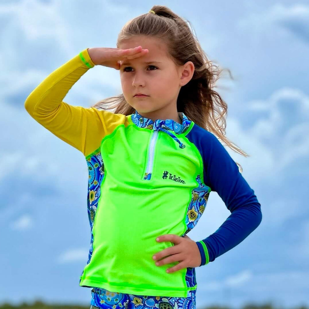 Kids Bright Rashie Swim Top | Fluro Swimwear – TicTasTogs