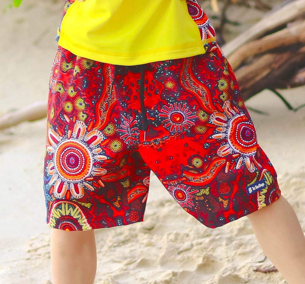 Boys Board Shorts | Jesse Sutton Aboriginal Print – TicTasTogs