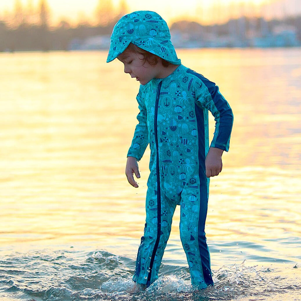 Baby Full Length Zip Sunsuit & Hat Set – TicTasTogs
