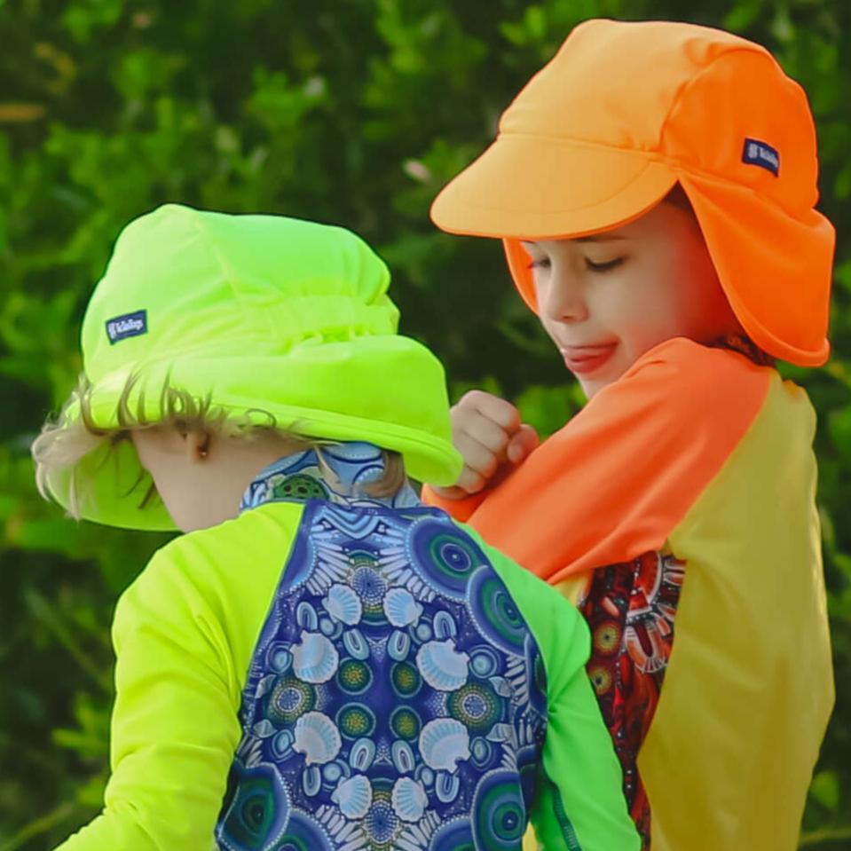 Kids Bright Sun Swim Hat | Neon Safety Orange Yellow – TicTasTogs